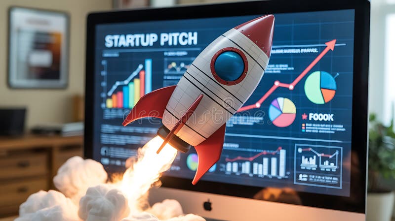 Rocket Launch Startup Pitch Computer Image Stock Illustration ...