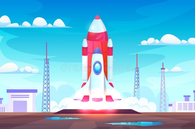 Rocket Launch Station. Satellite Start Up To Space, Spaceship ...