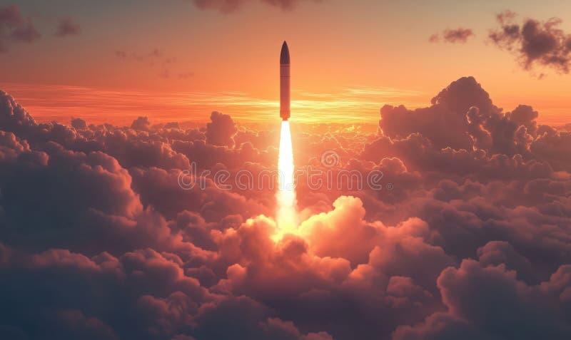 Rocket Launch at Sunset Above Clouds, Vibrant Colors, Dramatic Sky ...