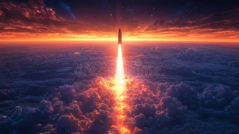 A Rocket Launch at Sunset with Clouds Stock Illustration - Illustration ...