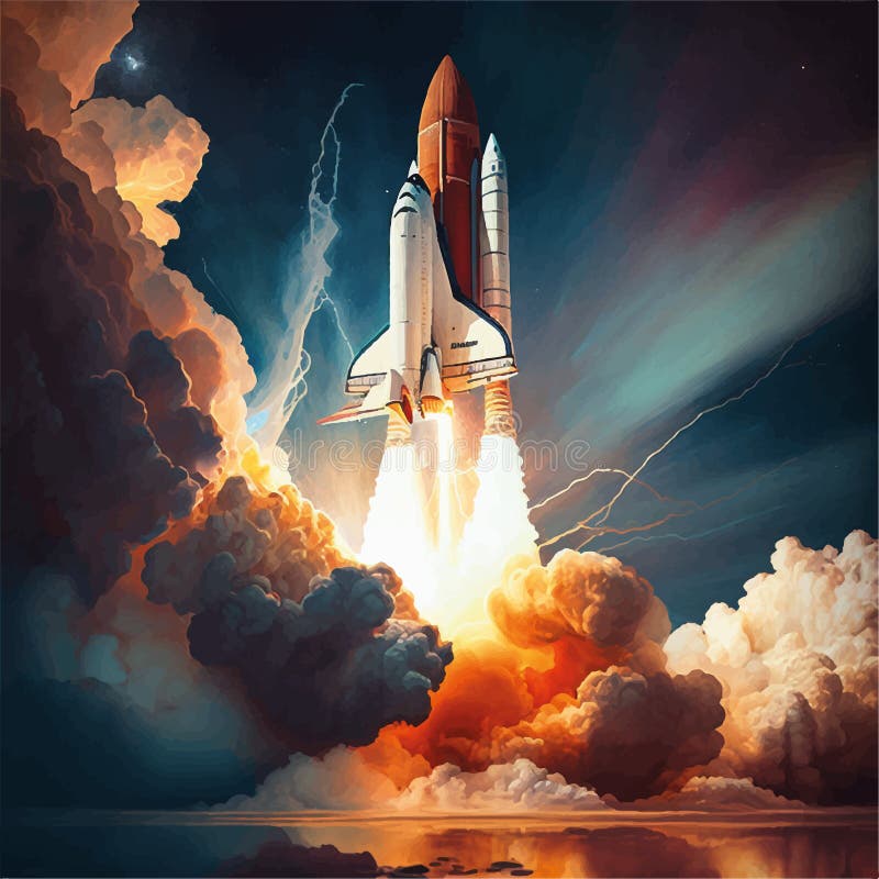 Rocket Launch at Sunset with Clouds and Smoke. 3d Illustration Stock ...