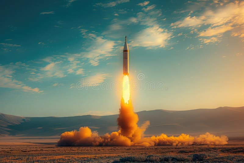 Rocket Launch at Sunset, Fiery Ascent into the Atmosphere Stock ...