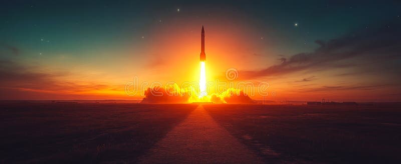 Rocket Launch at Sunset from a Remote Launch Site Stock Image - Image ...
