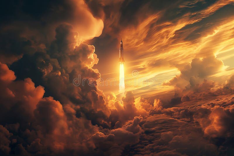 Rocket Launch into Sunset Skies Stock Image - Image of dramatic, space ...