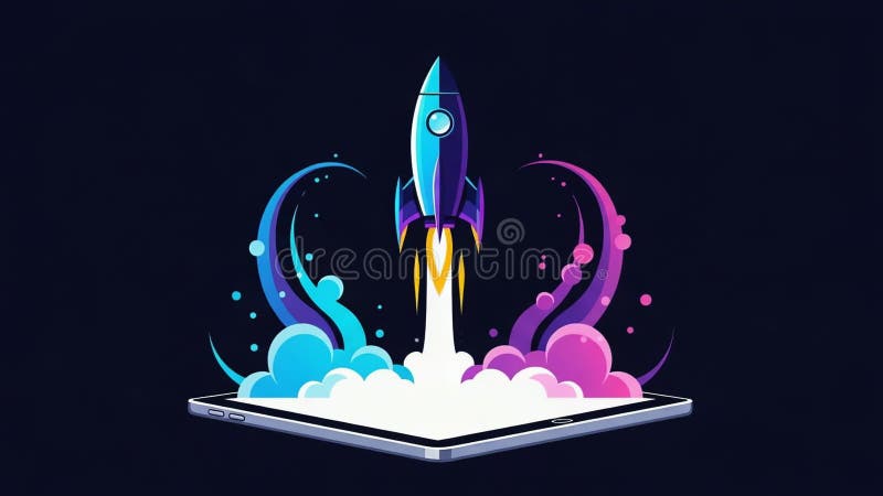 Rocket Launch from Tablet: Digital Innovation and Startup Success Stock ...