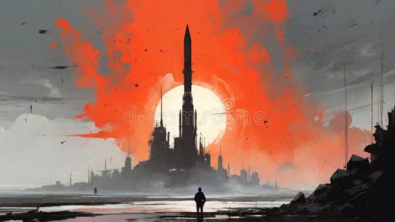 Rocket Launch Take Off from an Abandoned City, Sci-fi Concept Stock ...
