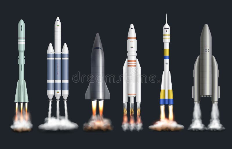 Rocket Launch Template. Smoke Fire and Flame Spaceship Startup Decent ...