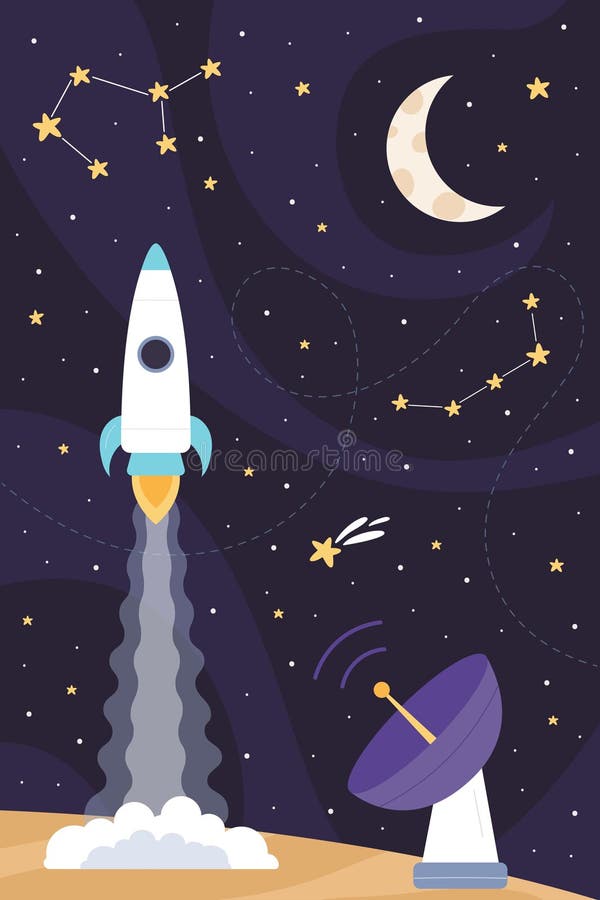 Rocket Launch To the Galaxy Space Vertical Concept Stock Vector ...