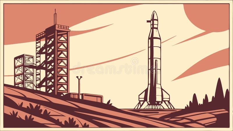 Rocket on Launch Tower, Aspiring Space Exploration, Vector Design ...