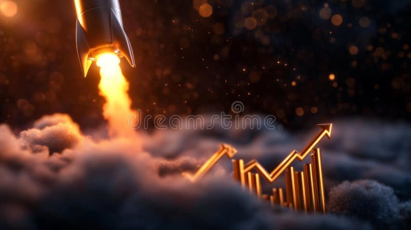 Rocket Launch with Upward Trending Graph in the Clouds Stock ...