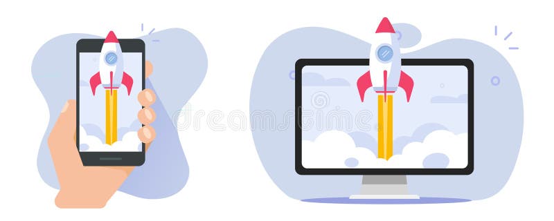 Rocket Launch Vector As New Startup Internet Project on Computer Pc and ...