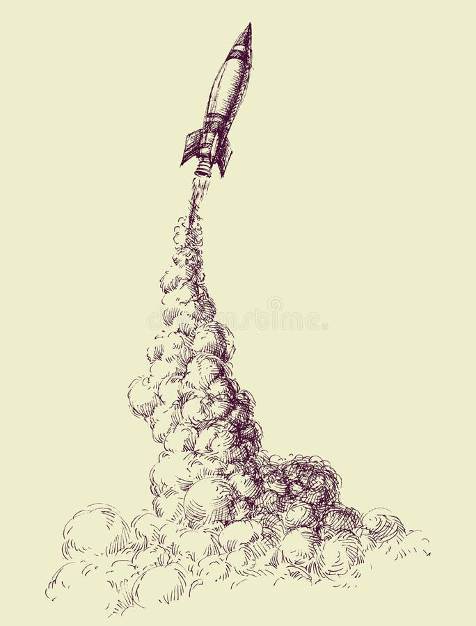 Rocket Launch Vector Hand Drawing Stock Vector - Illustration of ...
