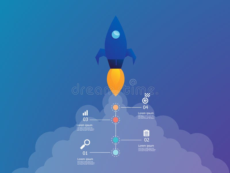 Rocket Launch with Vertical Infographics 4 Steps Stock Vector ...