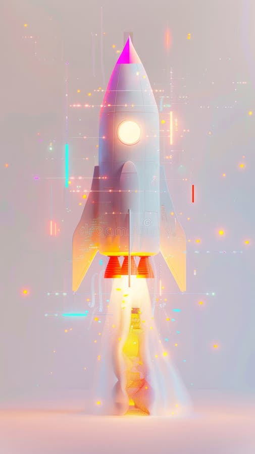 Rocket Launch with Vibrant Colors, Futuristic Digital Art Concept Stock ...