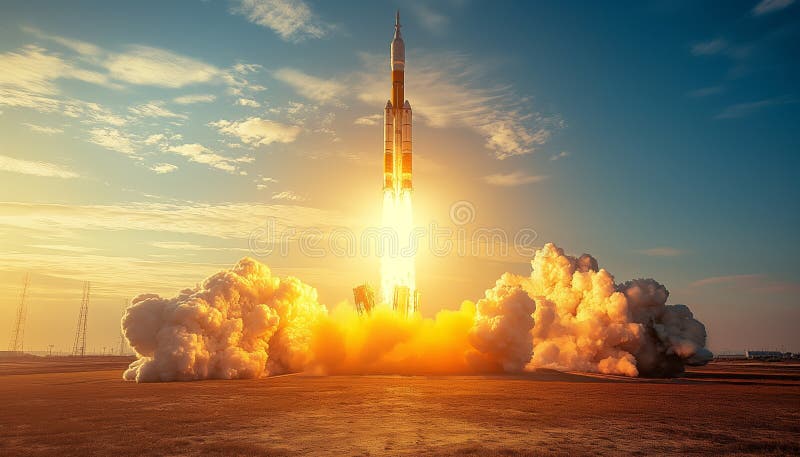 Rocket Launch with Vibrant Flames Stock Photo - Image of dramatic ...