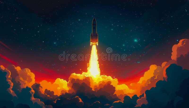 Rocket Launch through Vibrant Sunset and Clouds into Space Stock Image - Image of majestic, fire ...