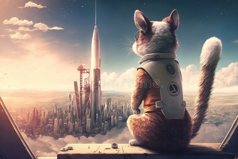 Rocket Launch, with View of the Futuristic City Skyline in the ...