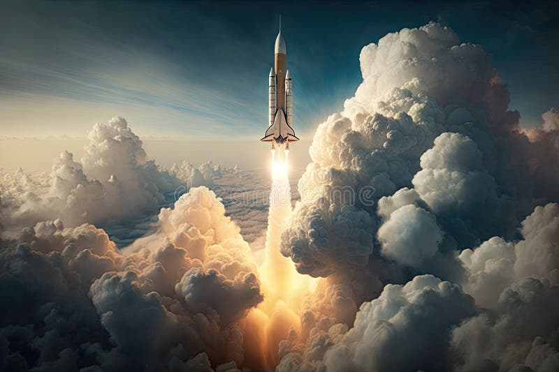 Rocket Launch, with View of the Earth and Atmosphere Visible through ...