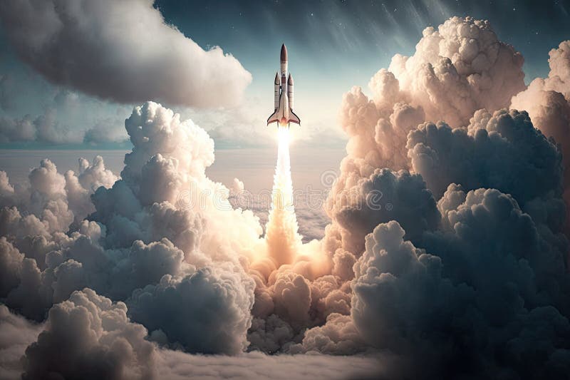 Rocket Launch, with View of the Earth and Atmosphere Visible through ...