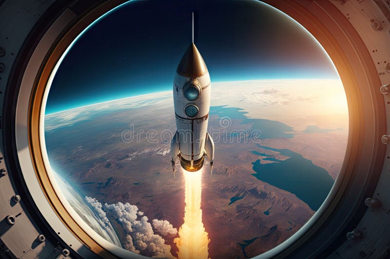 Rocket Launch, with View of the Earth from Space on the Exterior of ...