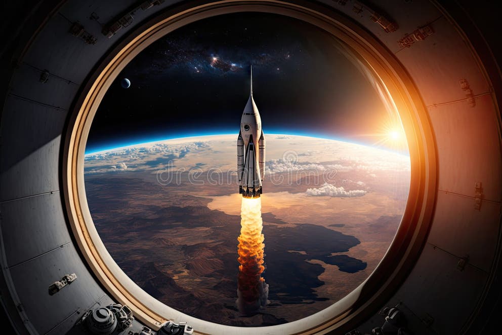 Rocket Launch, with View of the Earth from Space on the Exterior of ...