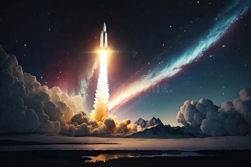 Rocket Launch, with View of the Earth and Stars in the Background Stock ...