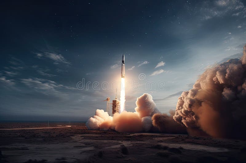 Rocket Launch, with View of the Earth and Stars in the Background Stock ...