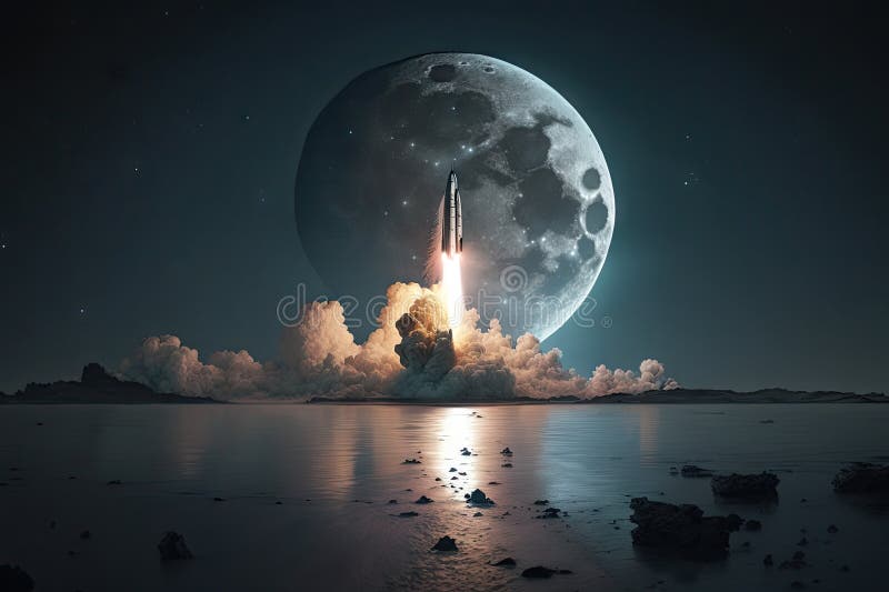 Rocket Launch with View of the Moon, Highlighting Its Mysterious ...