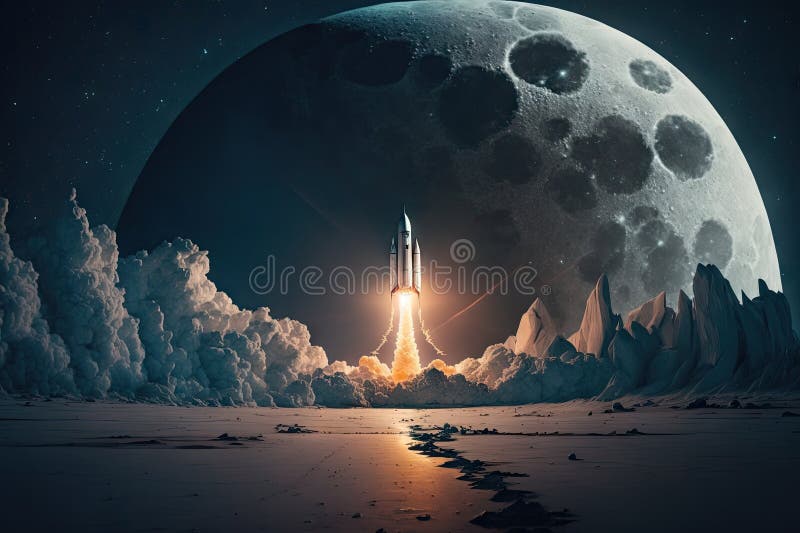 Rocket Launch with View of the Moon, Highlighting Its Mysterious ...