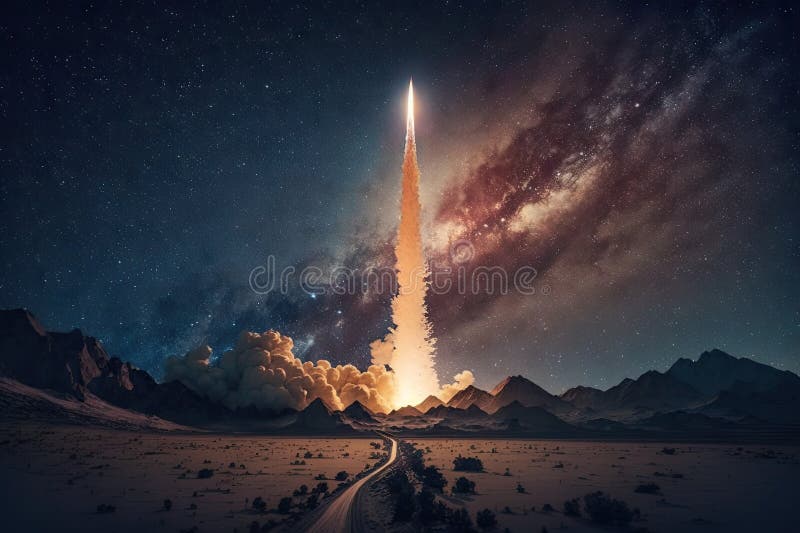 Rocket Launch, with View of the Night Sky, and Stars Visible Stock ...