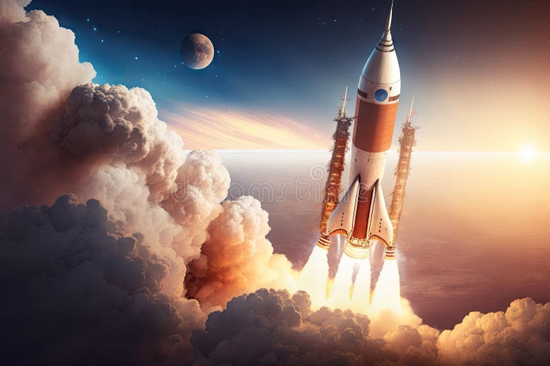 Rocket Launch, with View of Spacecraft and Its Solar Panels Visible ...