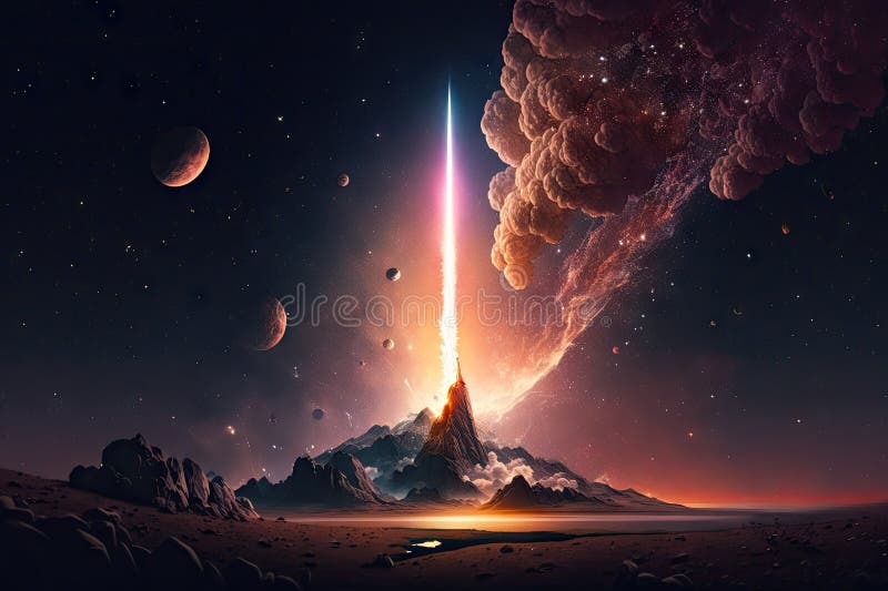 Rocket Launch, with View of the Stars and Galaxies in the Night Sky ...