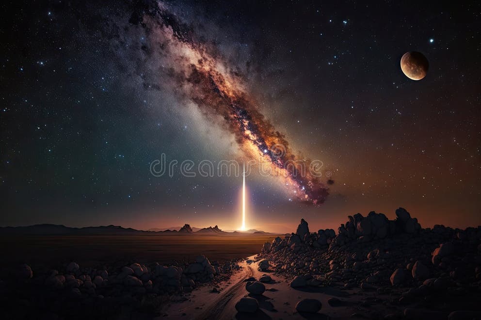 Rocket Launch, with View of the Stars and Galaxies in the Night Sky ...
