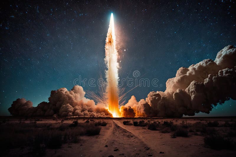 Rocket Launch, with View of the Stars and Rest of the Night Sky Visible ...