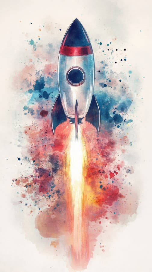 Rocket Launch Watercolor Art Stock Illustration - Illustration of ...