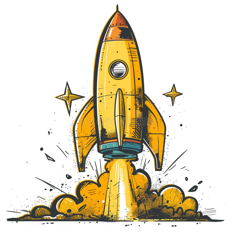 Rocket Launch on White Background. Vector Hand Drawn Illustration in ...