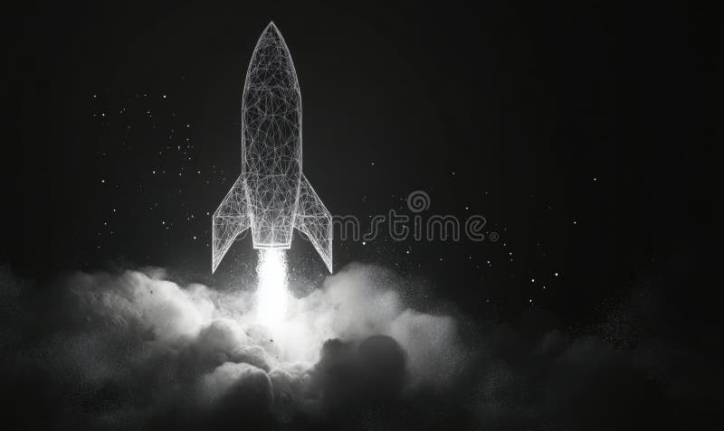 Rocket Launch in Wireframe Design, Digital Art Representation of Space ...