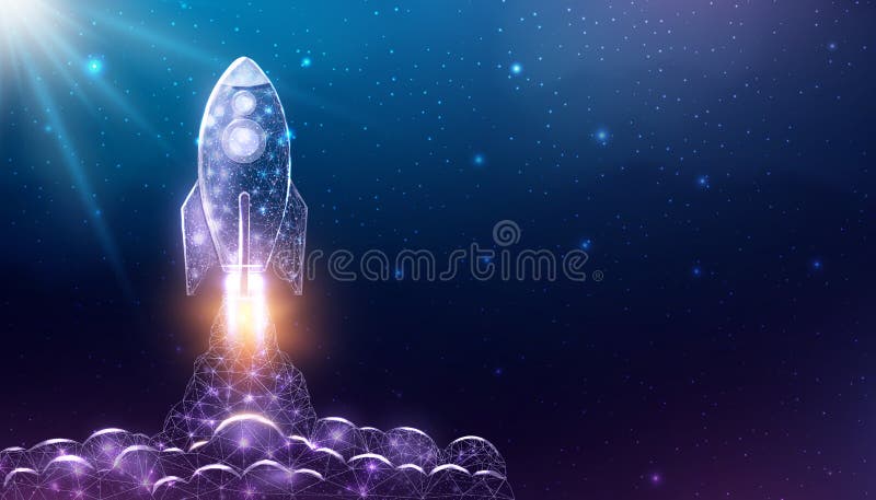 Rocket Launch, Wireframe Polygonal Style. Internet Technology Network ...
