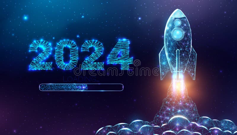 Rocket Launch, Wireframe Polygonal Style. 2024 Loading Start Concept ...