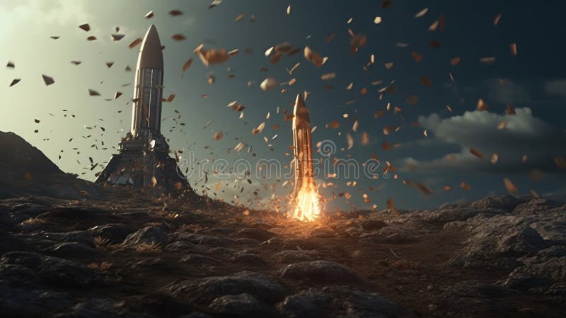 The Rocket is Launched from the Ground. Space Exploration. Generative ...