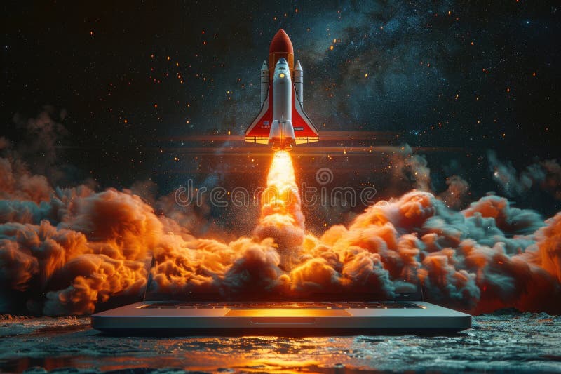 A Rocket is Launched into the Sky, with a Laptop Screen Showing the ...