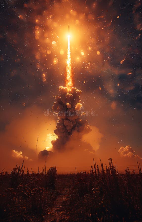 Rocket is Launched into the Sky. Nighttime Operation of a Missile ...