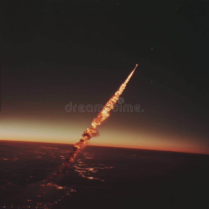 A Rocket Launches into the Atmosphere, Leaving a Trail Against the ...