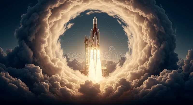 A Rocket Launches through a Dramatic Circular Break in the Clouds ...