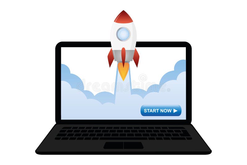 Rocket Launches from the Laptop Stock Vector - Illustration of plan ...