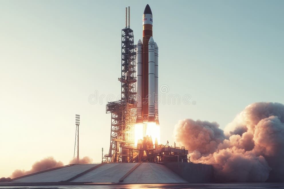 A Rocket Launches from a Launch Pad, Surrounded by Smoke and Bright ...