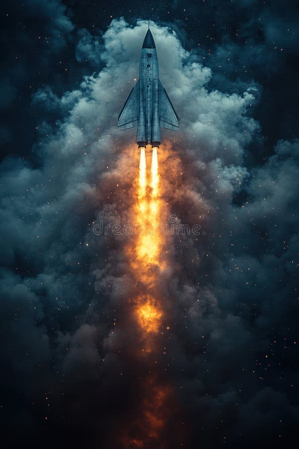 Rocket Launches into the Night Sky, Illuminating Clouds with Bright ...