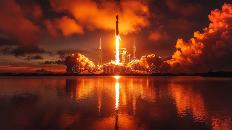 Rocket Launches into the Night Sky, Illuminating the Horizon with ...