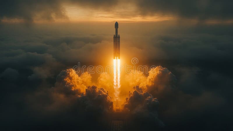 Rocket Launches with Powerful Propulsion, Creating a Stunning View of ...