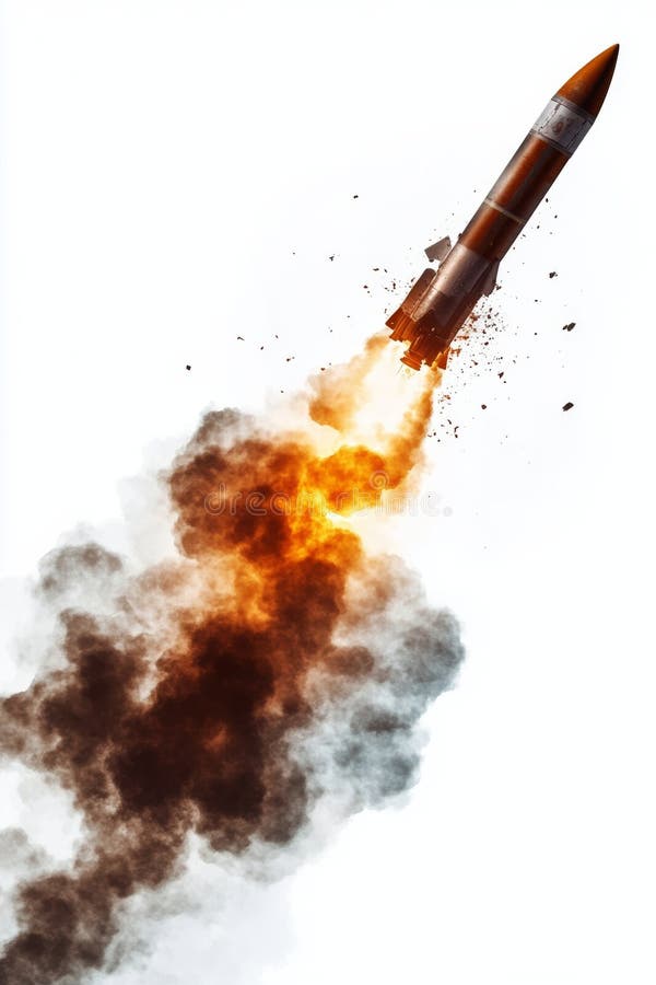 Rocket Launch with Explosive Ascent Against a Clear Background ...